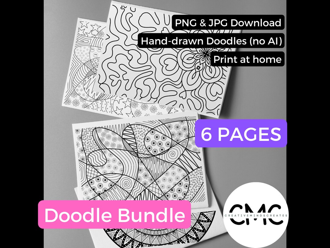 Doodle Colouring Page Bundle Coloring, Print at Home, Printable ...
