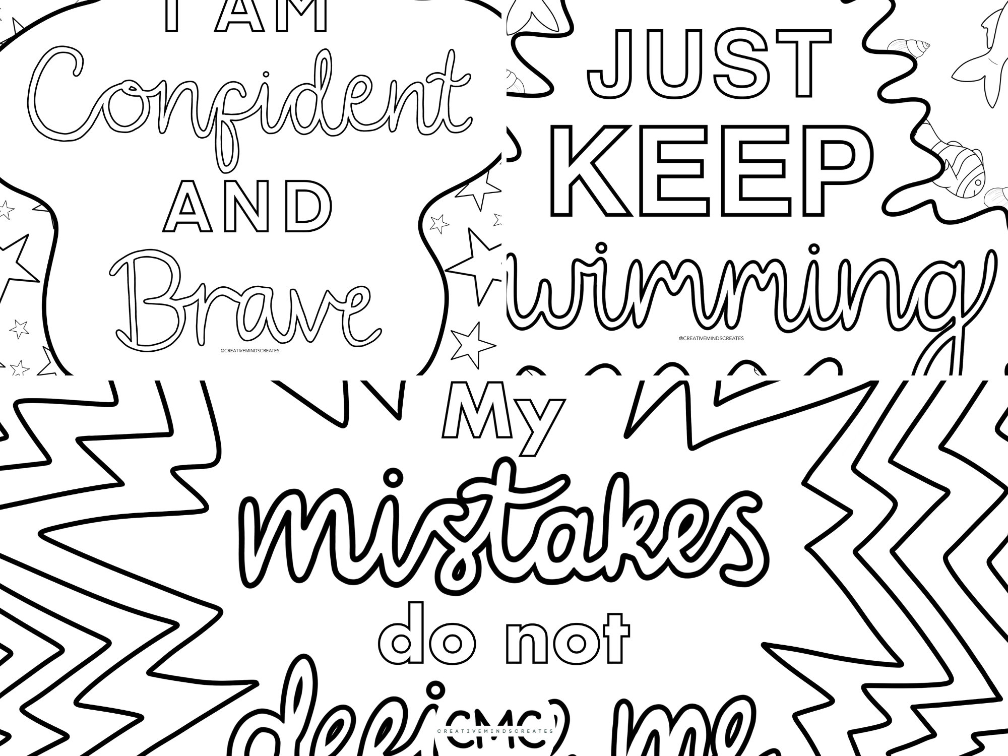 Positive Affirmations Colouring Page Bundle Coloring, Print at Home ...
