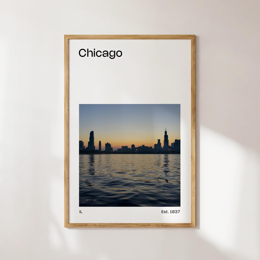 Chicago Mid-century Travel Poster, Chicago Photo Print, Chicago Art Printable, Chicago Digital ...