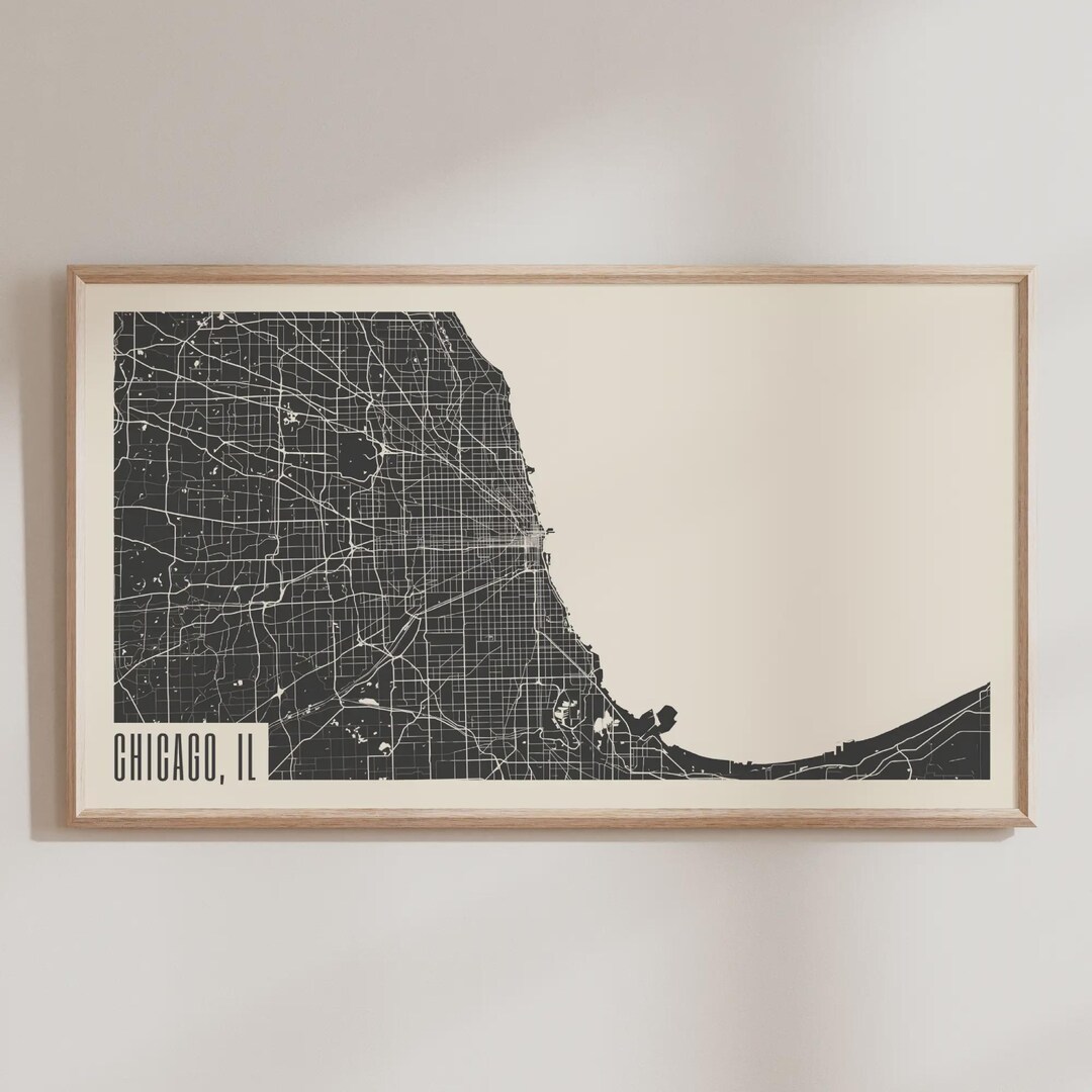 Chicago Street Map Frame TV Art, Minimal Chicago Art, Samsung TV Art ...