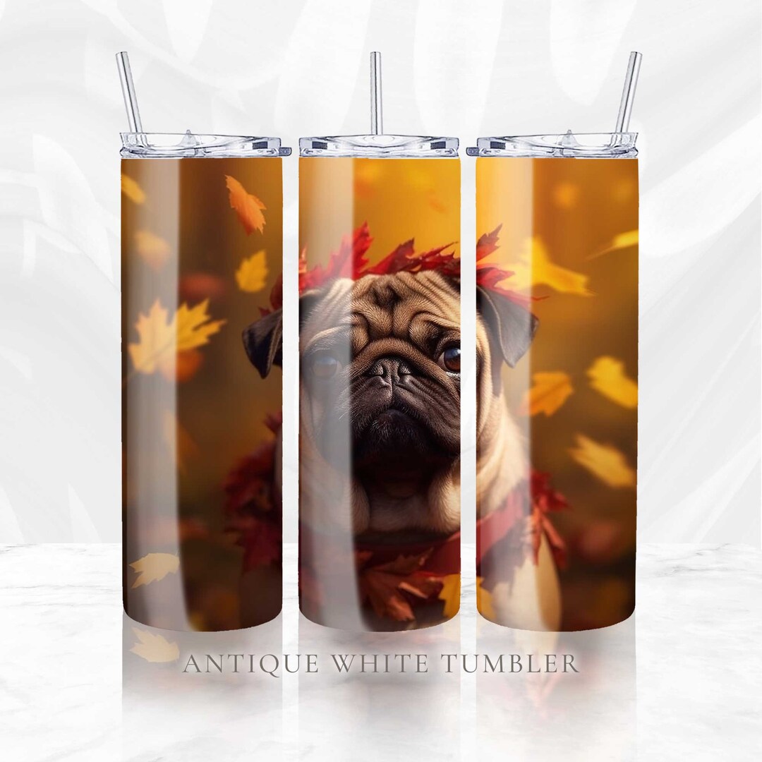 Canadian Pug, Falling Maple Leaves, Dog Lover Gift 20 Oz Sublimation ...