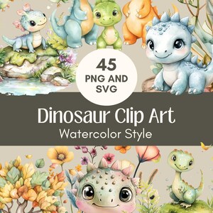Watercolor Baby Dinosaurs Clip Art, Cute Dinosaur PNG & SVG, Nursery ...