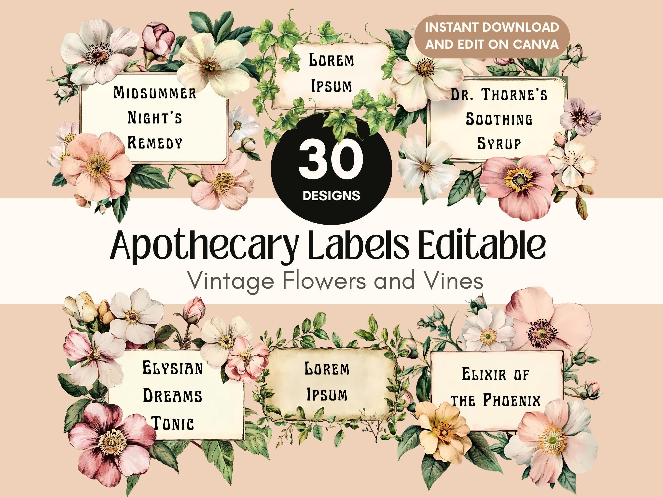 Apothecary Labels Editable, Vintage Printable Bottle Labels, Custom ...