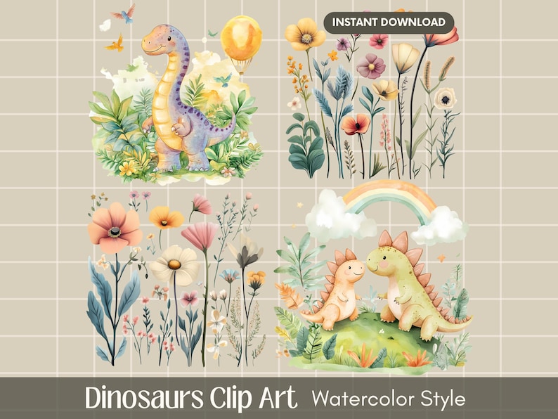 Watercolor Baby Dinosaurs Clip Art, Cute Dinosaur PNG & SVG, Nursery ...