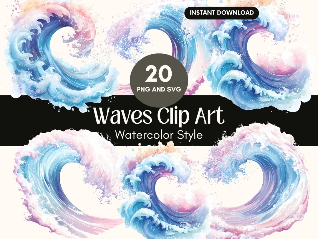 Wave Watercolor PNG & SVG, Beach Waves Clip Art for Coastal Decor ...