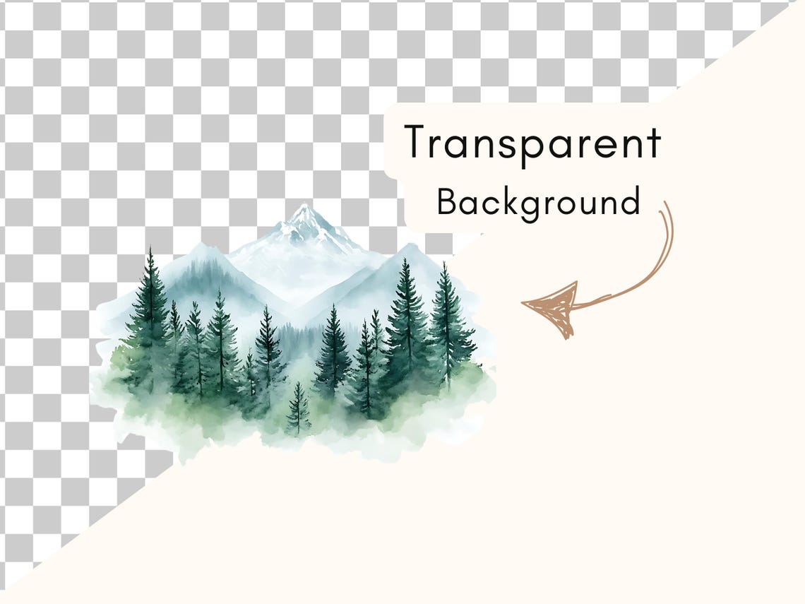 Watercolor Mountain Clip Art, Misty Mountainside, Pine Trees, Forest ...