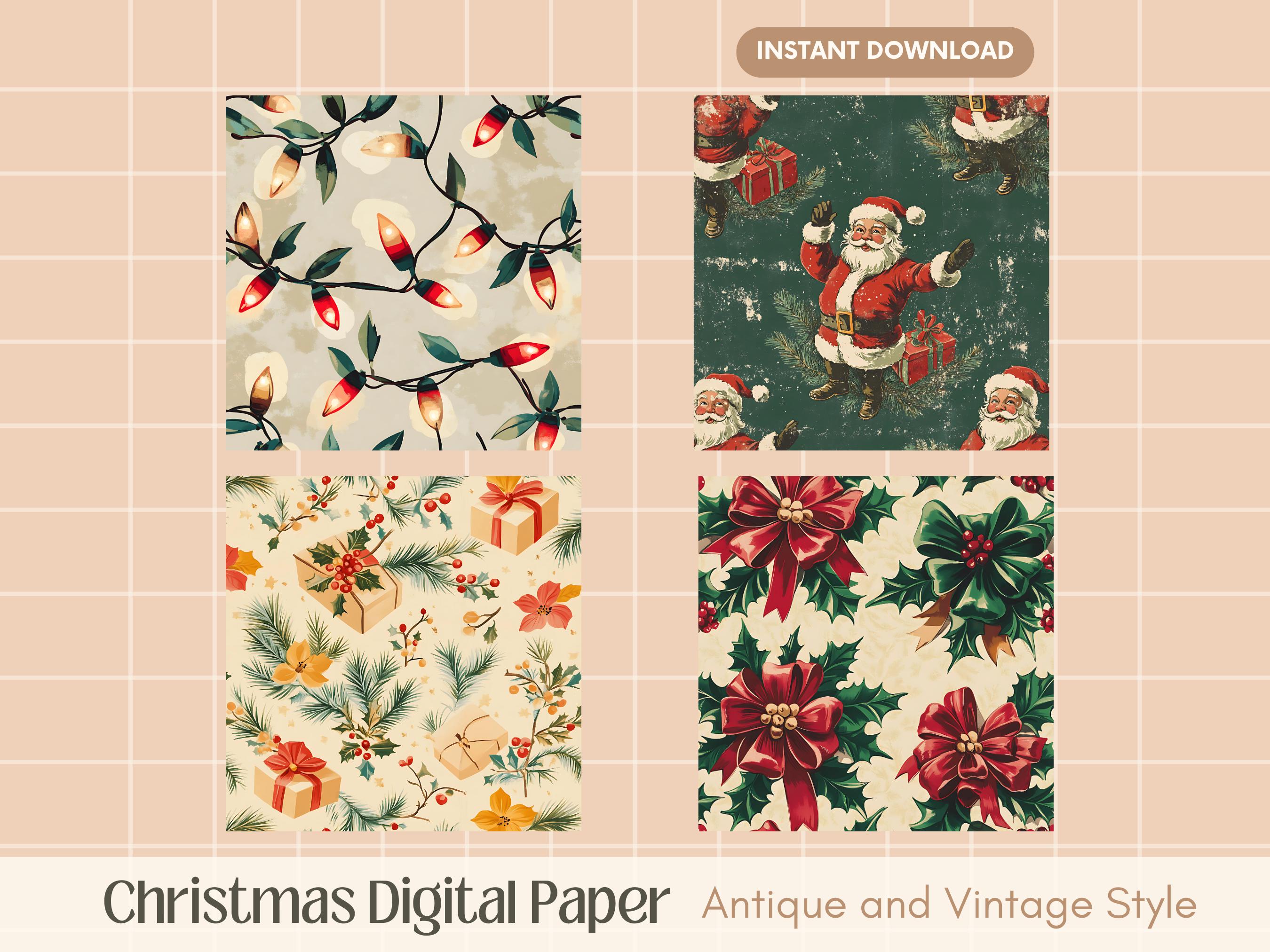 Vintage Christmas Digital Paper Holiday Junk Journal Kit Printable ...