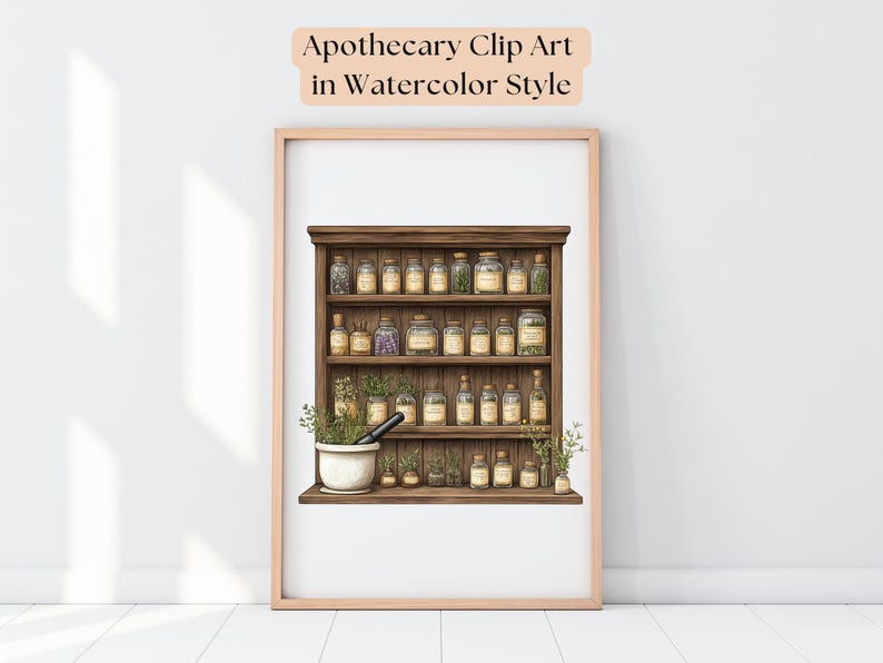 Watercolor Apothecary Clip Art Set Vintage Herbs Bottles and Labels DIY ...