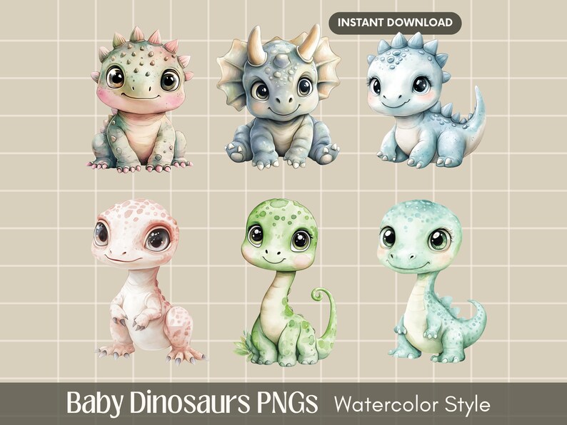 Watercolor Baby Dinosaurs Clip Art, Cute Dinosaur PNG & SVG, Nursery ...