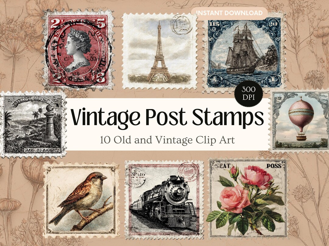 Vintage Post Stamps Clip Art Old Postage Stamps Vintage Junk Journal ...