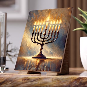Menorah Painting Ceramic Photo Tile Hanukkah Gift for Jewish Home Decor ...