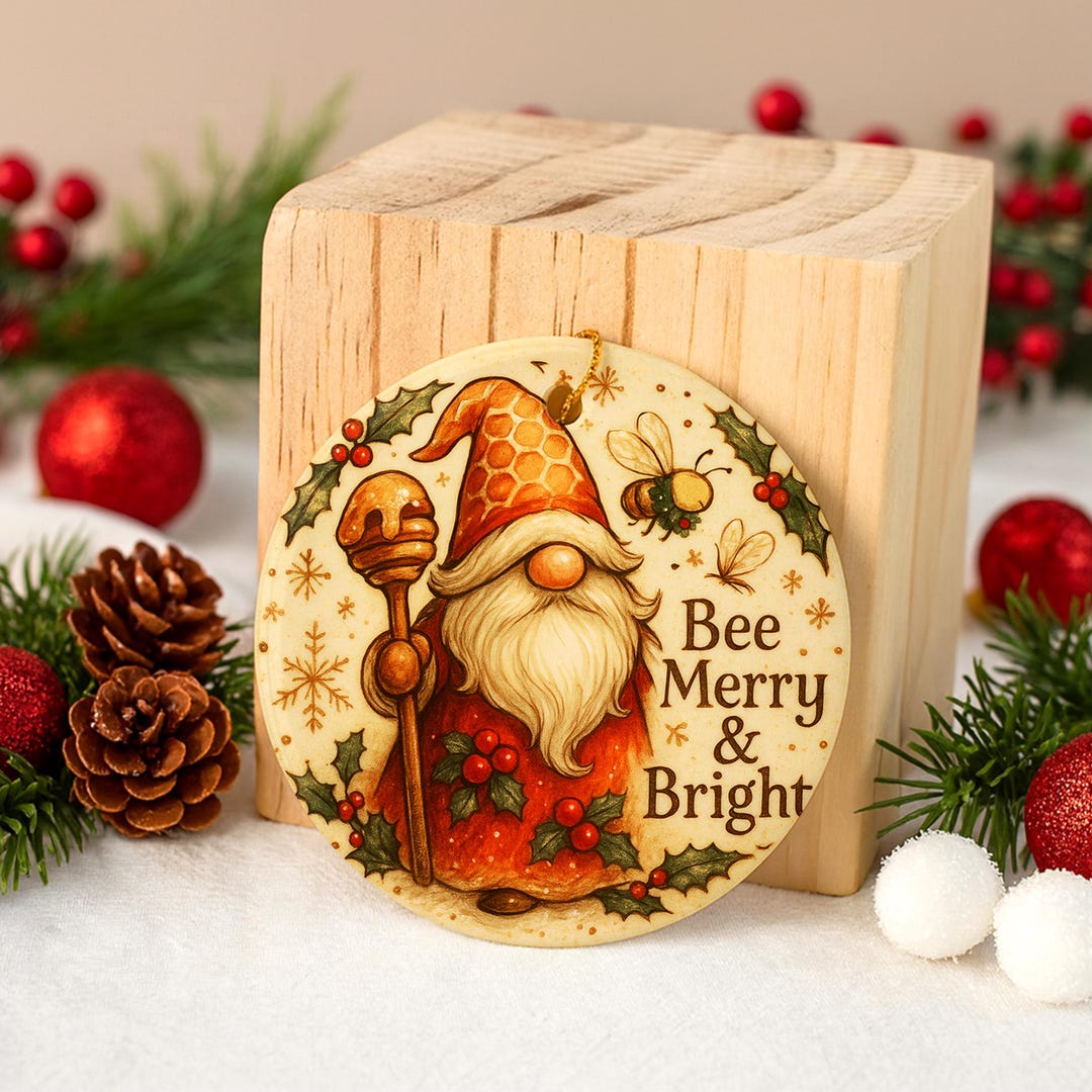 Bee Gnome Ornament With Honey Dipper Rustic Apiary Christmas Decor for ...