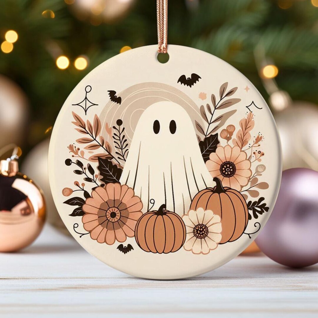 Floral Halloween Ghost Ornament Watercolor Gothic Decor With Flowers ...