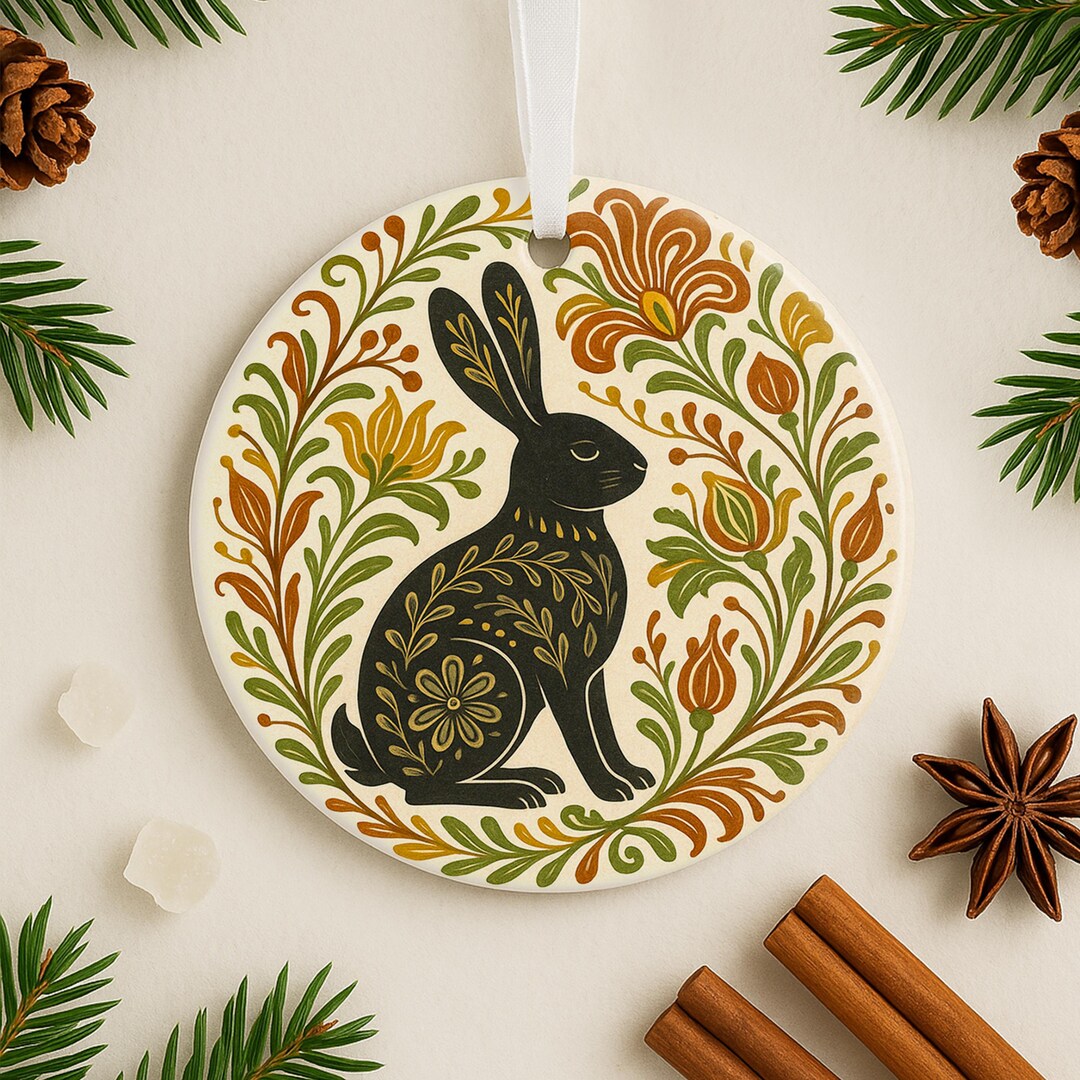 Kurbits Rabbit Ornament Nordic Folk Art Gift for Wildlife Illustrator ...