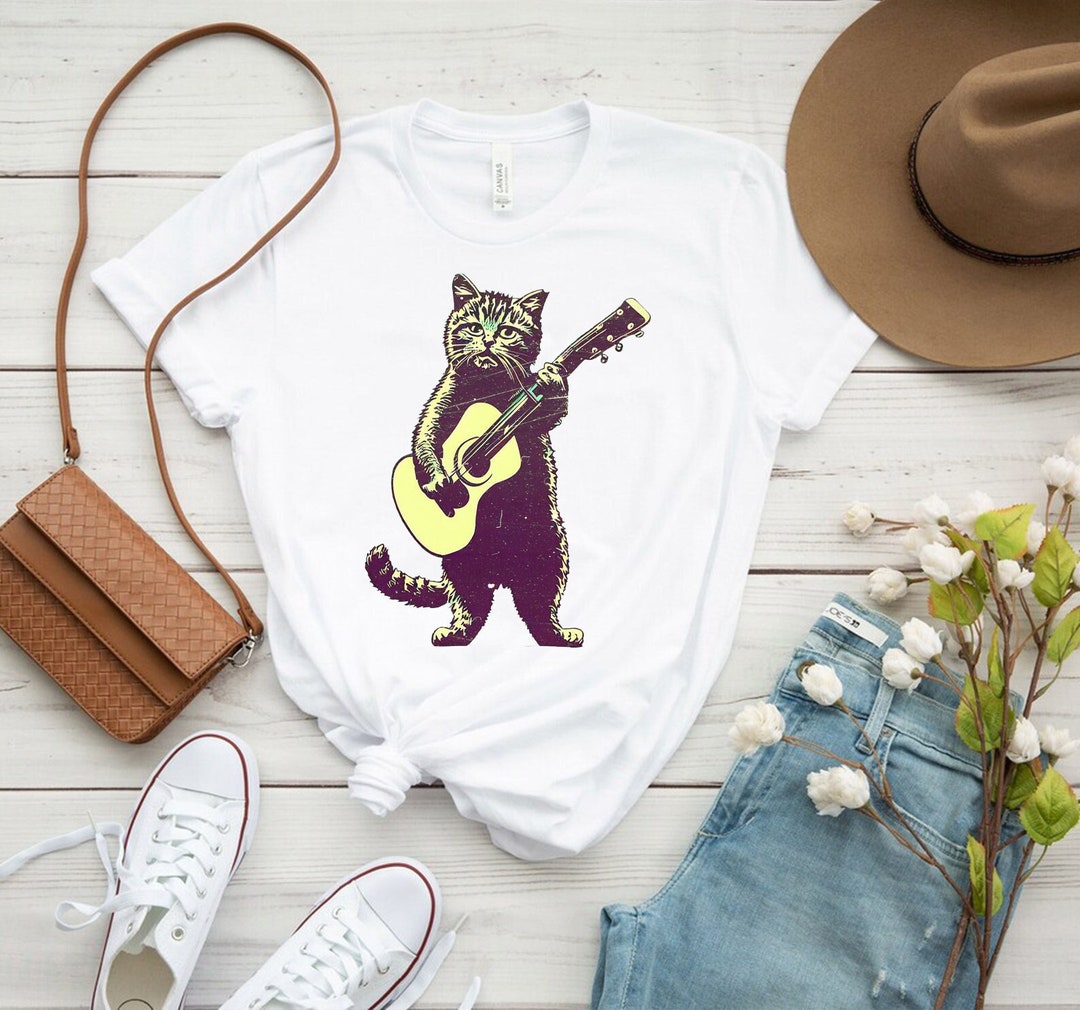 Cat Playing Guitar Shirt for Cat Lovers Funny Tee for Cat Mom Gift Idea ...
