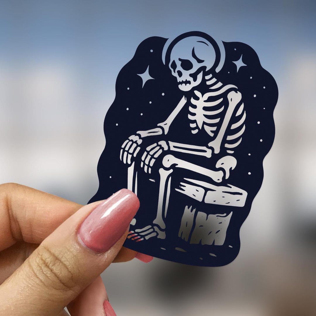 Gothic Skeleton Sticker Sad Skull Under Stars Spooky Halloween Vinyl ...