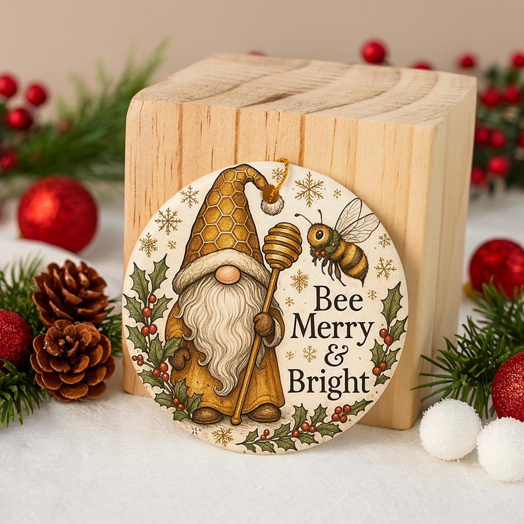 Bee Gnome Ornament With Honey Dipper Rustic Apiary Christmas Decor for ...