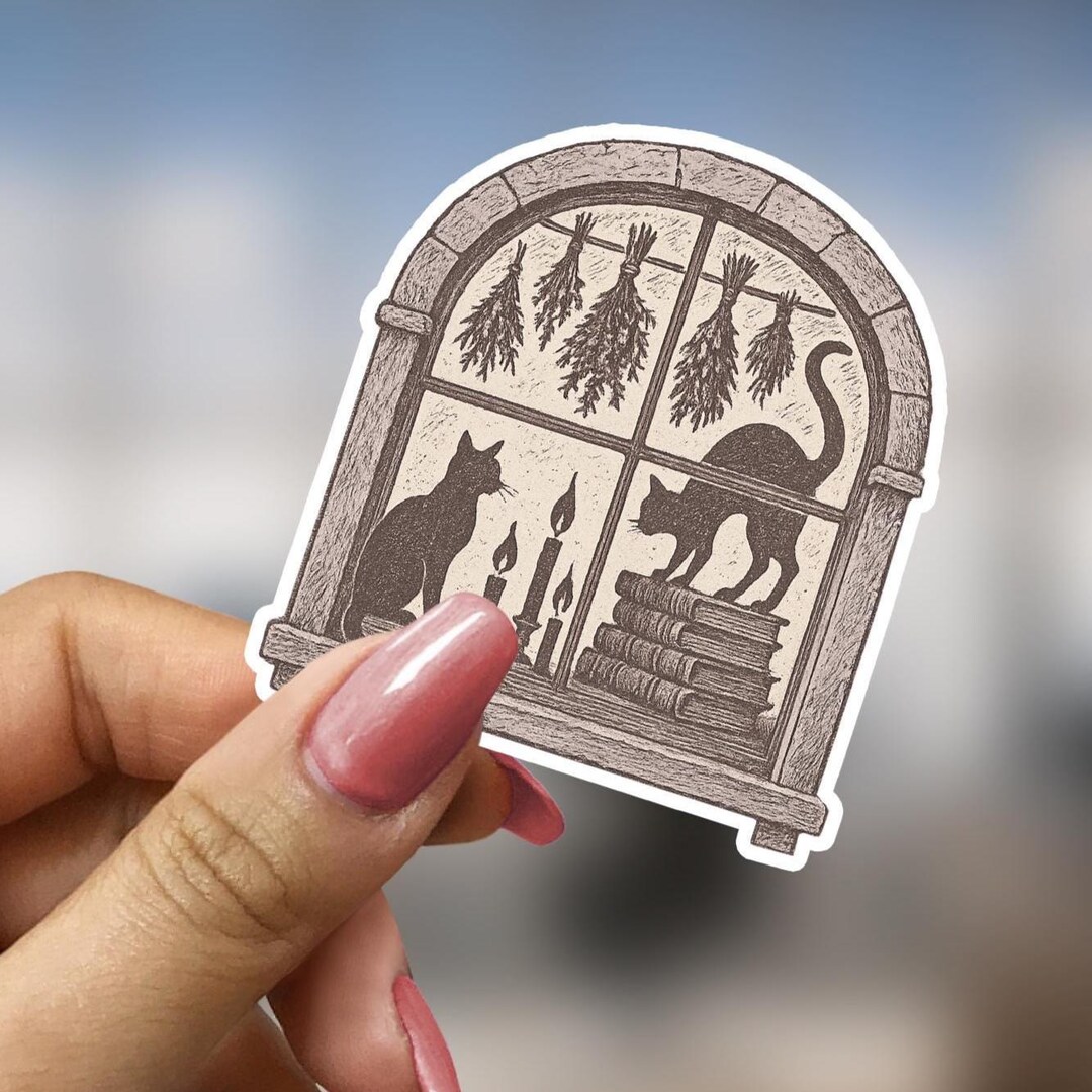 Witchy Cat Window Sticker Vinyl Decal Halloween Black Cat Home Decor ...