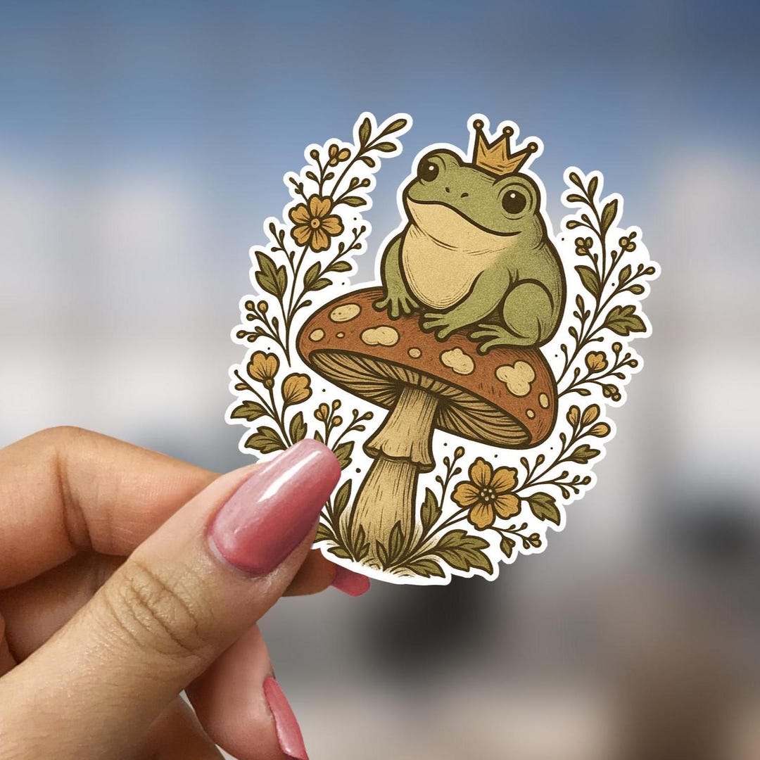 Cottagecore Frog Sticker on Mushroom Boho Forest Vinyl Decal Gift for ...