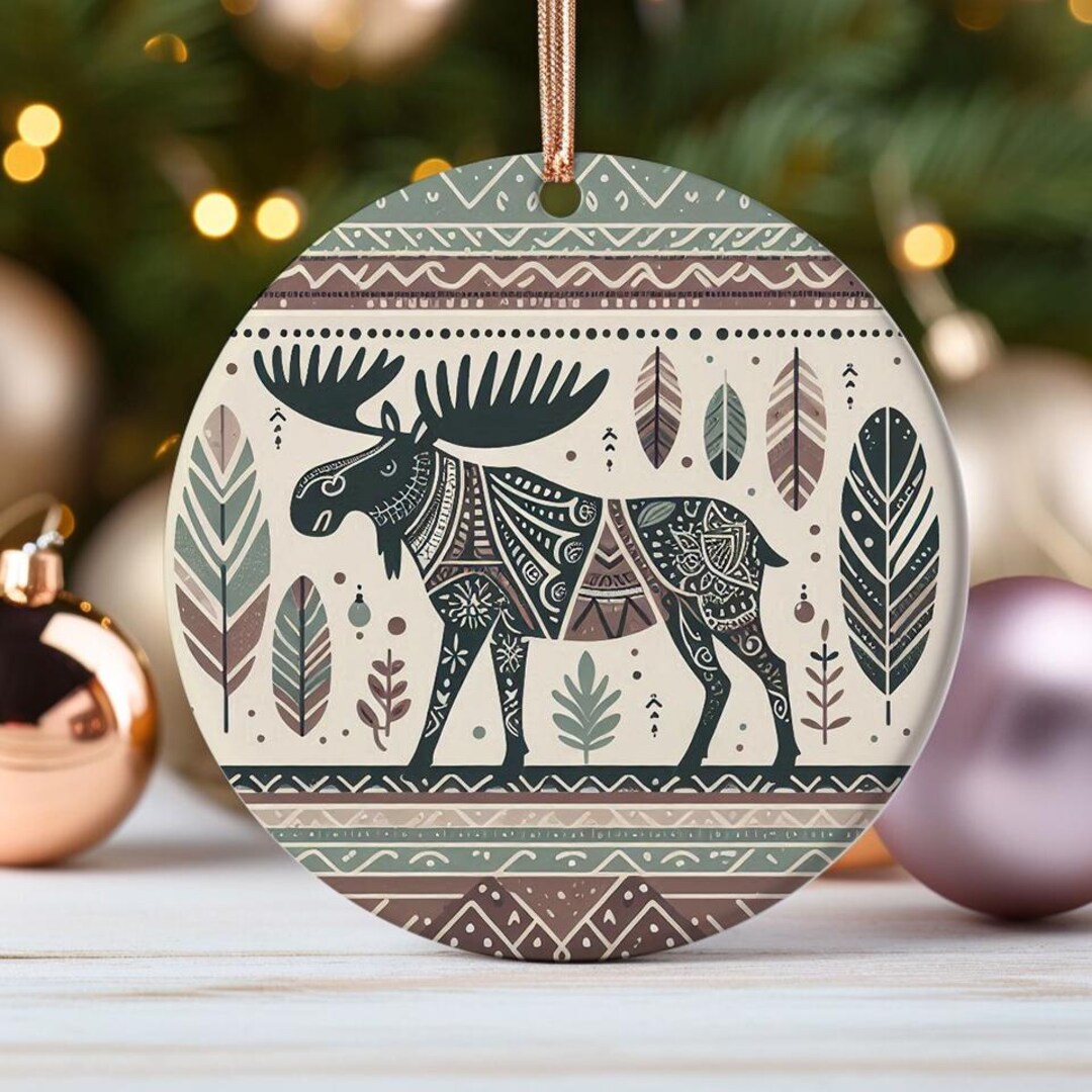 Boho Moose Tribal Patterns Ornament Alaska Home Decor Christmas Decor ...