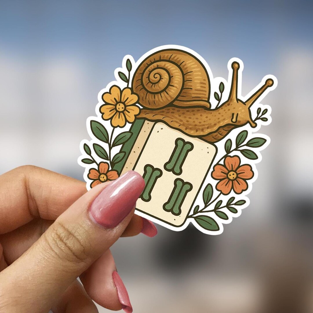 Mahjong Snail Sticker Floral Style Vinyl Decal Gift for Mahjong Player ...