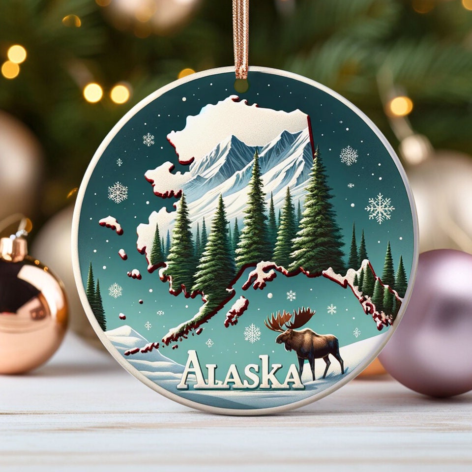 Alaska Ornament Elegant Alaska Map Ornament Christmas America Ornament ...