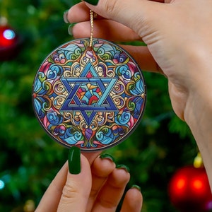 Christmas Ornament Stained Glass Print Jewish Star of David Hanukkah ...