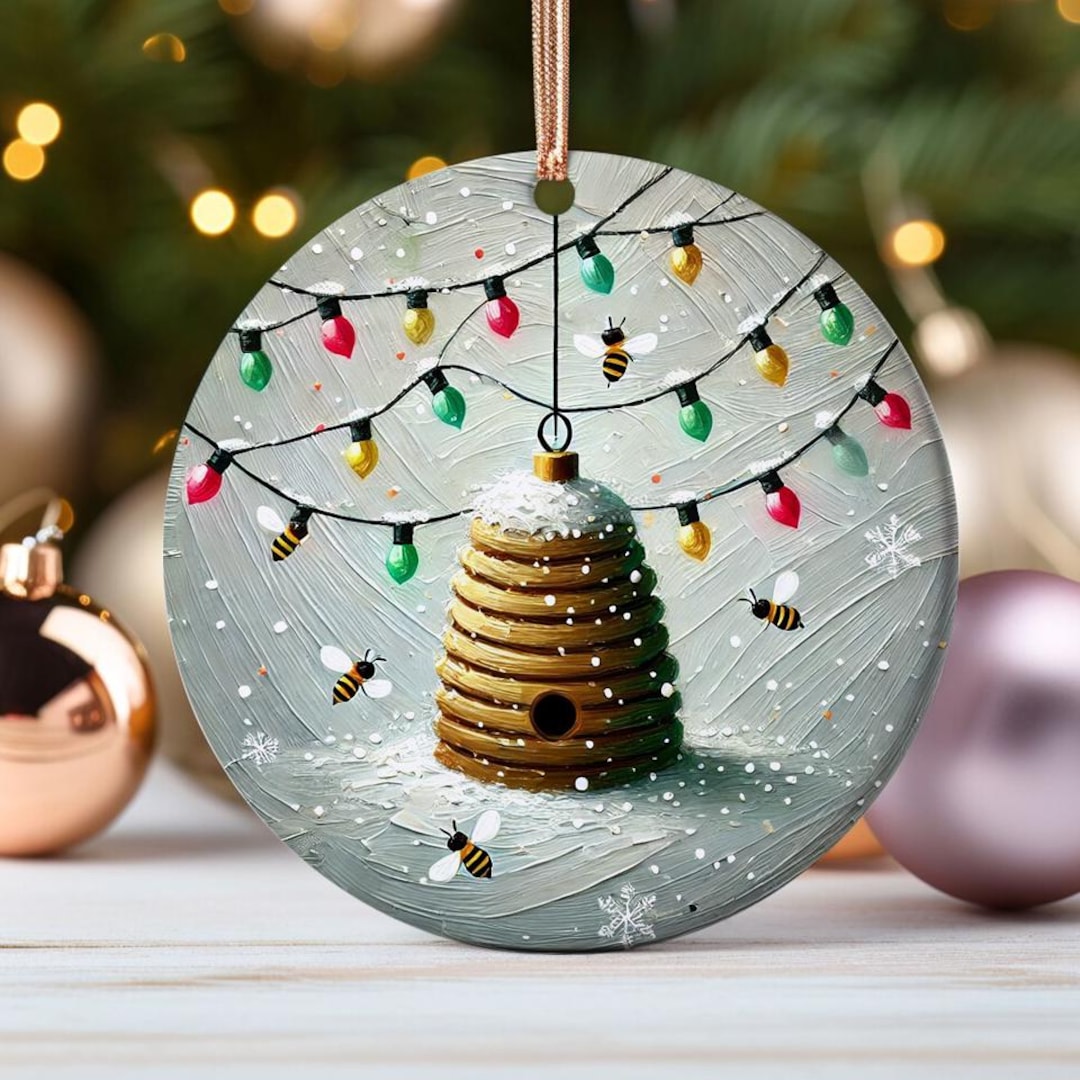 Beehive Ornament With Christmas Lights Watercolor Style for Beekeepers ...