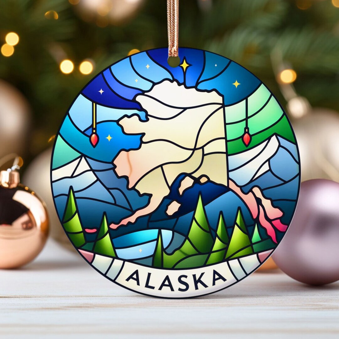 Stained Glass Looking Alaska Ornament Elegant Alaska Map Ornament ...