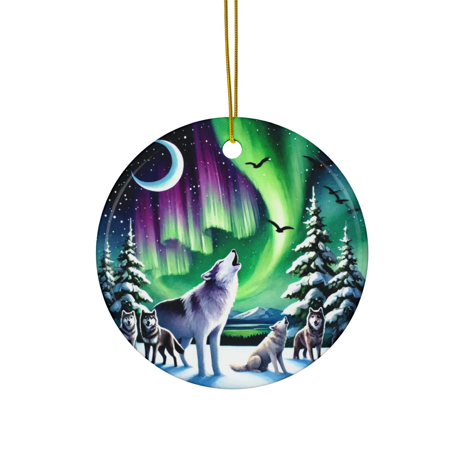 Aurora Borealis With Wolves Ornament Northern Lights Alaska Decor ...