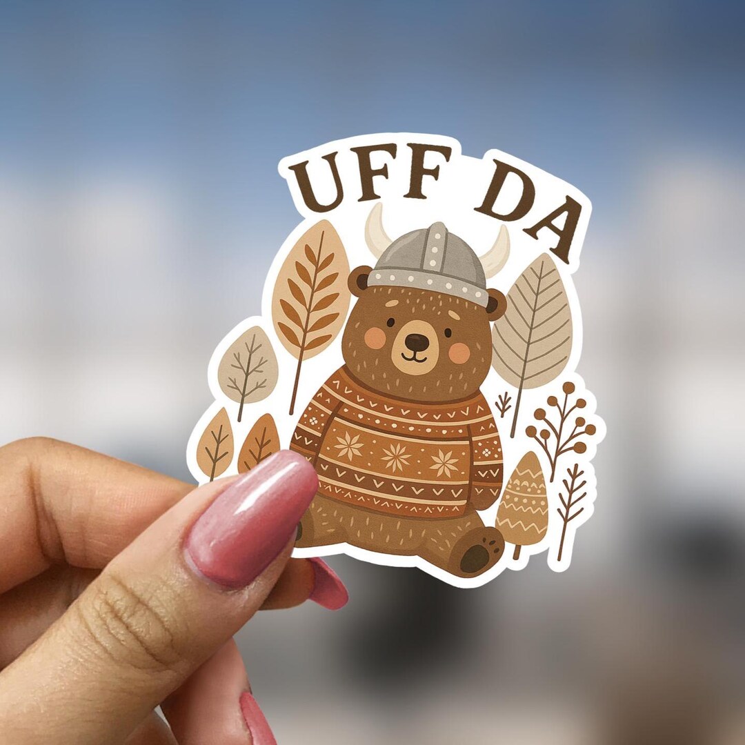 Uff Da Bear Sticker Nordic Viking Cute Scandinavian Decor Funny Hygge ...