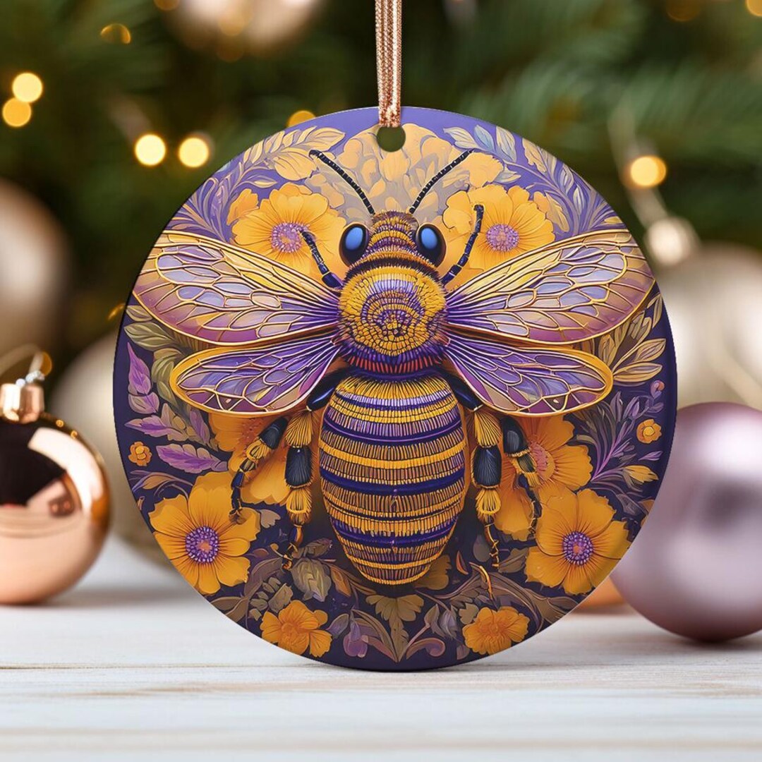Bee Ornament Floral Home Decor Gift for Beekeeper Nature Lover Honeybee ...