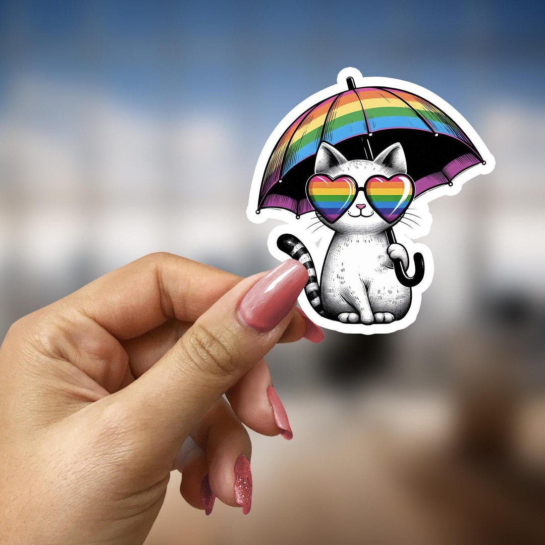 Gay Cat Sticker LGBTQ Support Kiss-cut Sticker Pride Month Decal ...