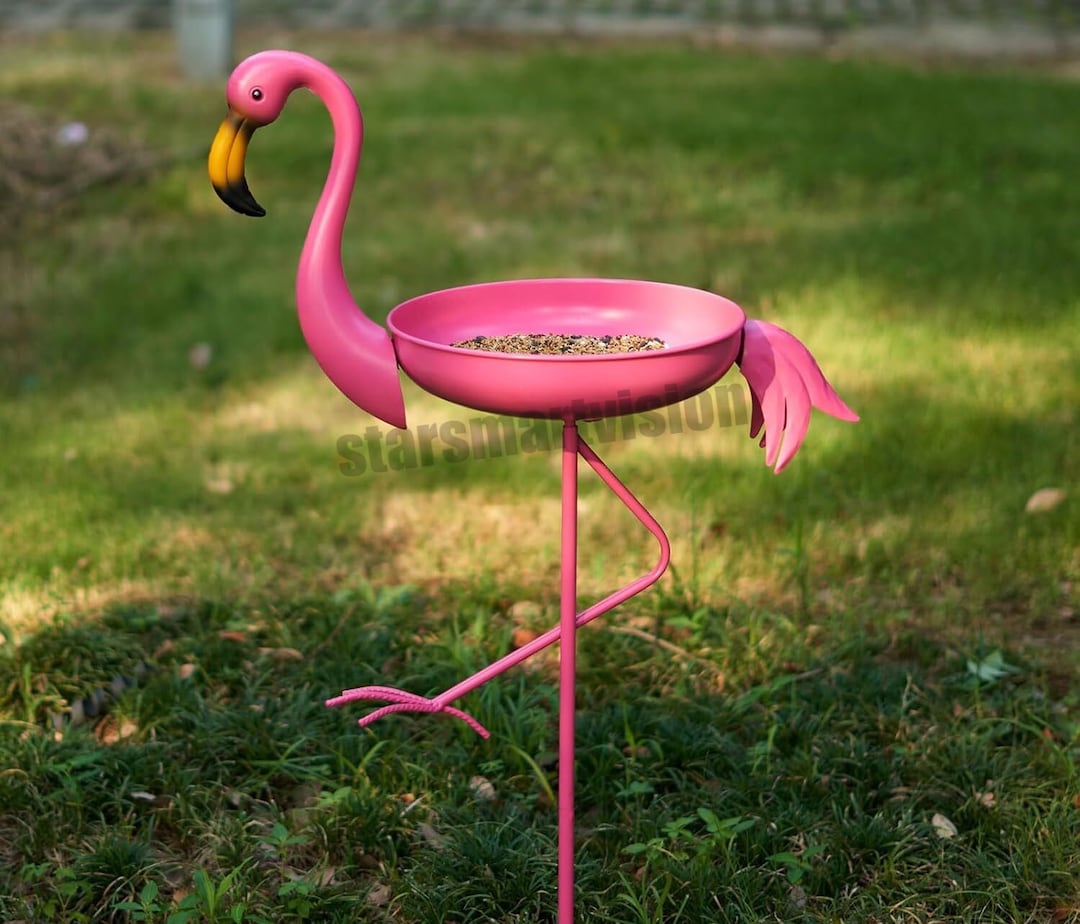 Metal Pink Flamingo Bird Bath With Stake Bird Feeder Bird - Etsy