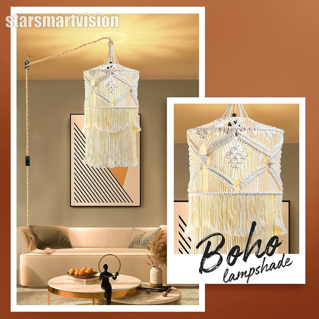 Boho Macrame Hanging Lamp Shade Macrame Lamp Shade Hanging - Etsy