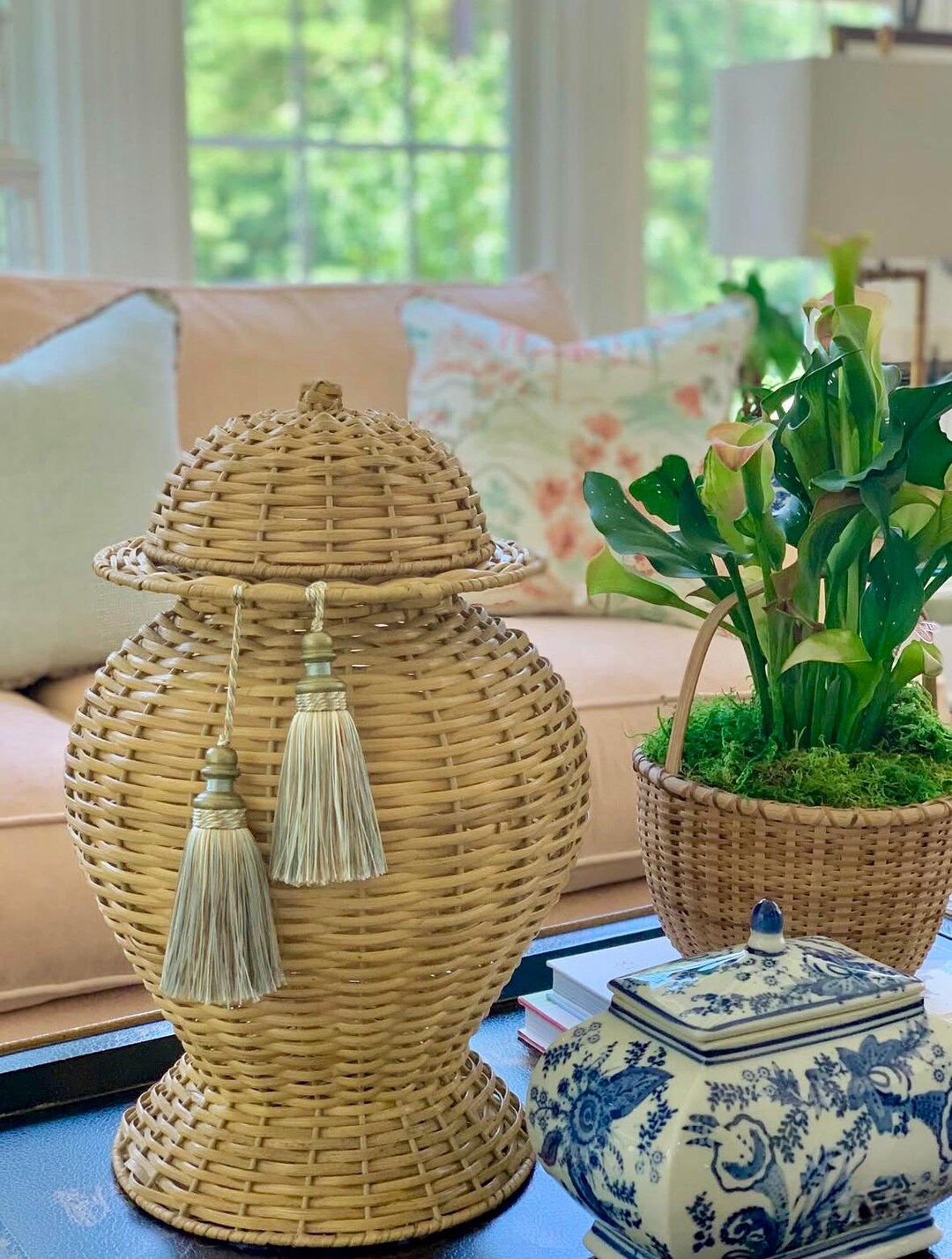 Wicker Temple Jar | Decorative Woven Vase | Handcrafted Lidded Jar - Etsy