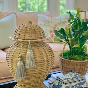 Wicker Temple Jar | Decorative Woven Vase | Handcrafted Lidded Jar - Etsy