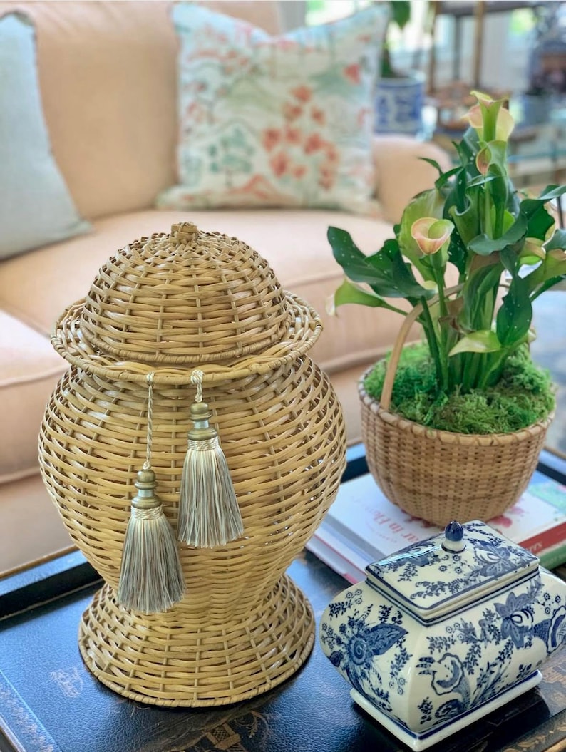 Wicker Temple Jar | Decorative Woven Vase | Handcrafted Lidded Jar - Etsy