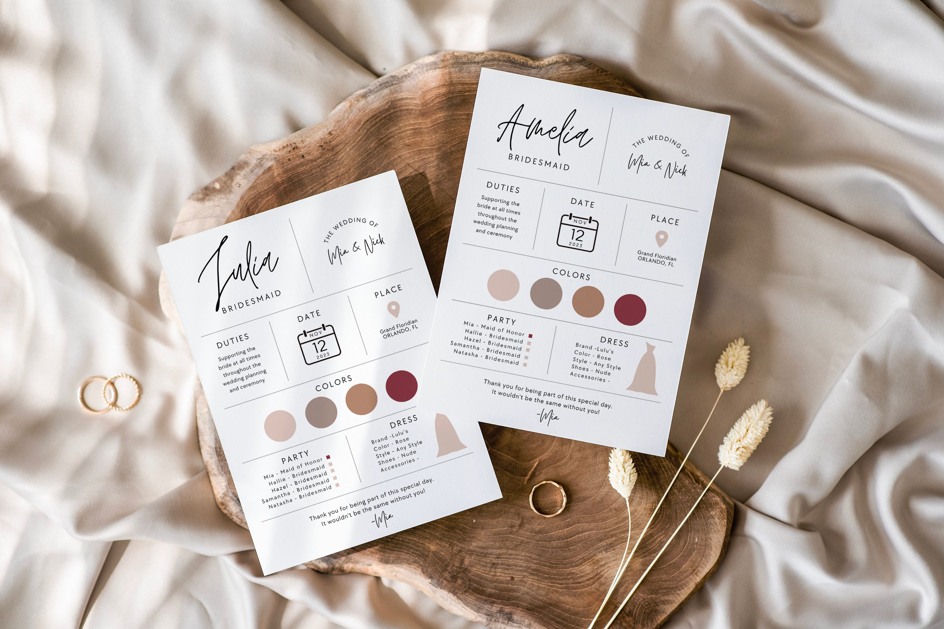 Bridesmaid Info Card Template Bridal Party Info Card - Etsy