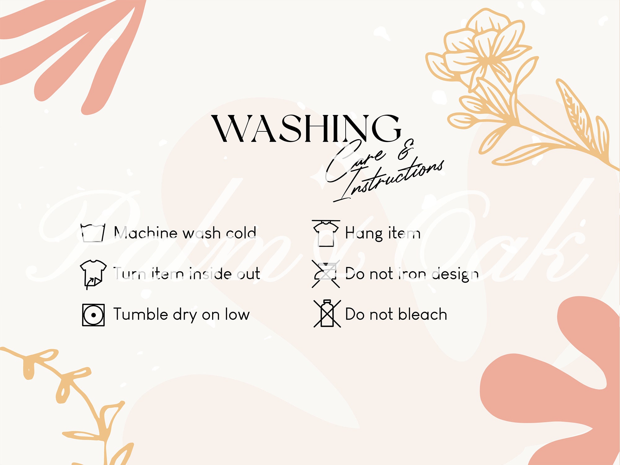 Washing Instructions Chart Washing Template Bella Canvas - Etsy