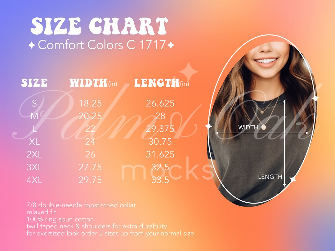 Comfort Colors 1717 Size Chart Comfort Colors Size Chart Unisex Size ...