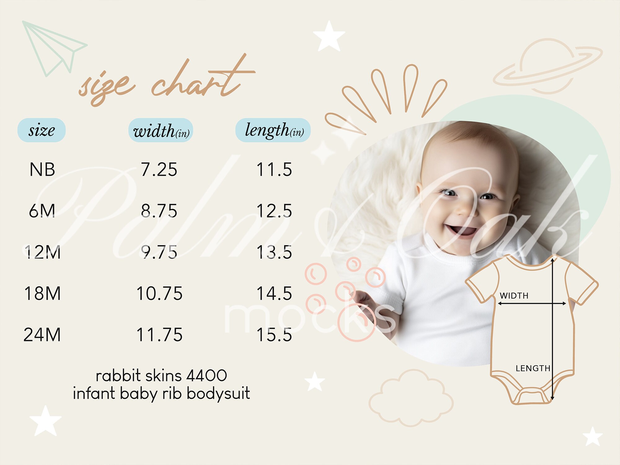 Infant Bodysuit Size Chart Rabbit Skins 4400 Size Guide Onesie - Etsy