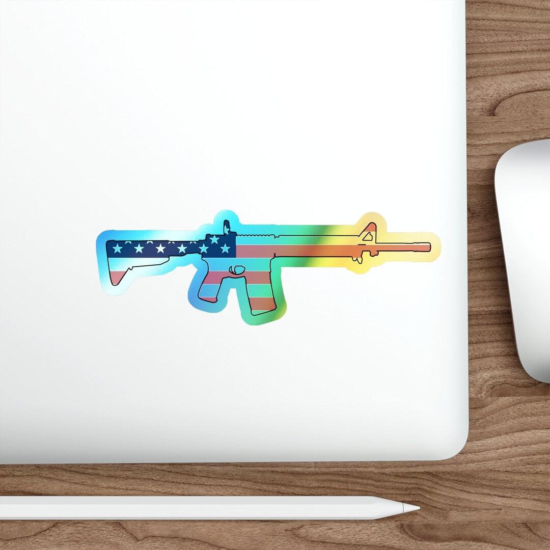 American Flag Rifle Holographic Sticker - Etsy