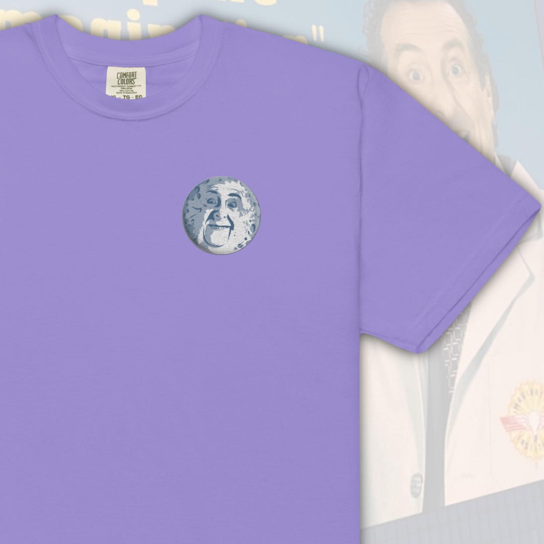 Dr. Nigel Channing Moon Face Embroidered Comfort Colors Tee | Figment ...