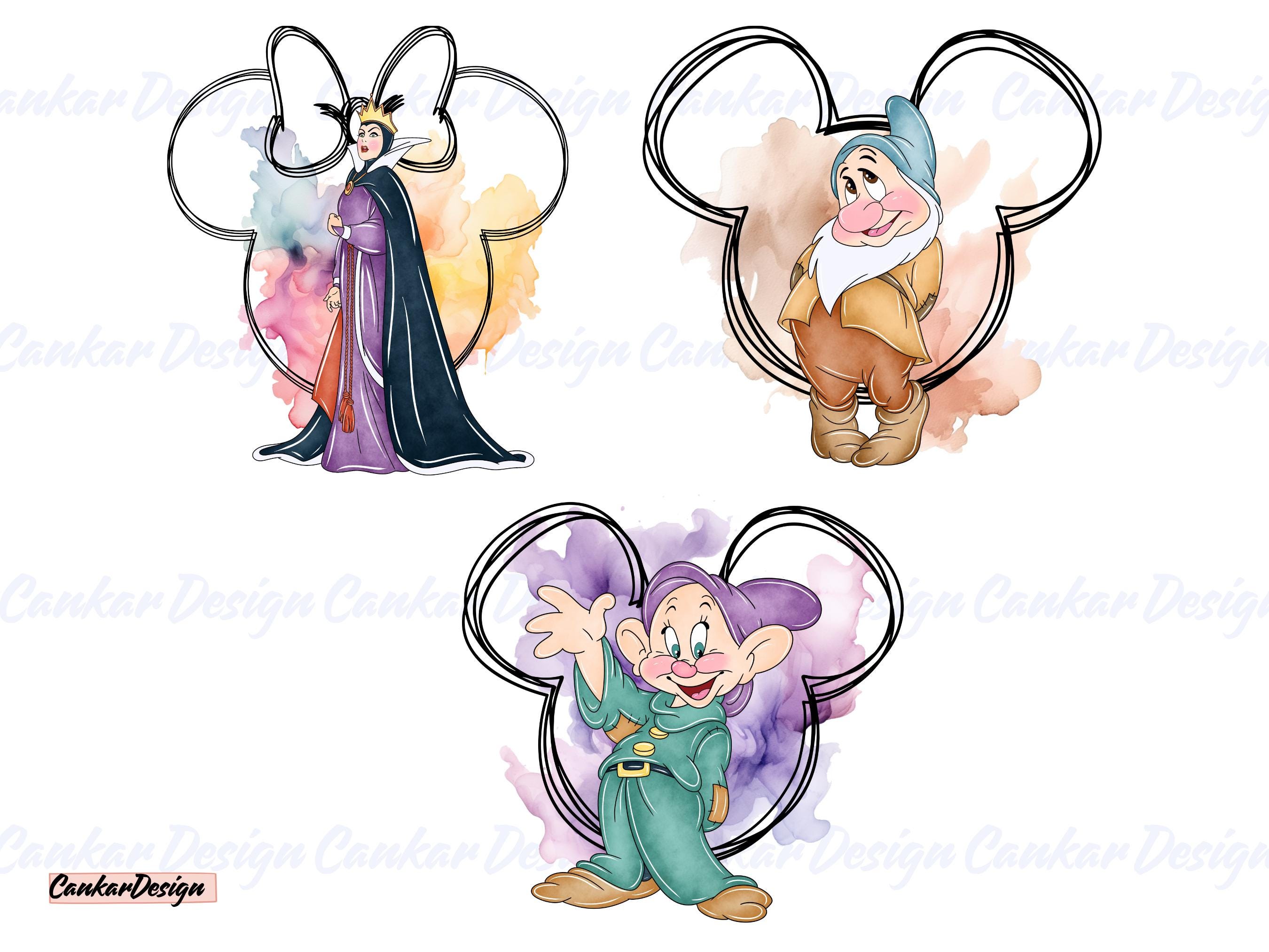 Watercolor Snow White Characters Png Bundle, Mouse Ear Png Bundle, Snow ...