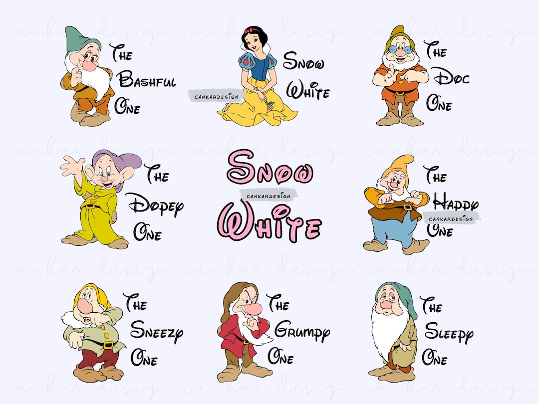 Snow White Princess and Seven Dwarfs Png Bundle, Snow White Png, Snow ...