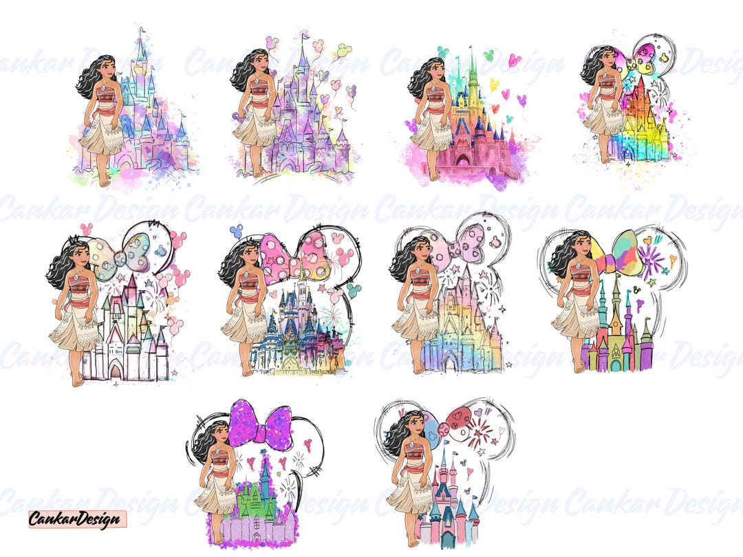 Watercolor Moana Png Bundle, Princess Moana Png, Watercolor Castle Png ...