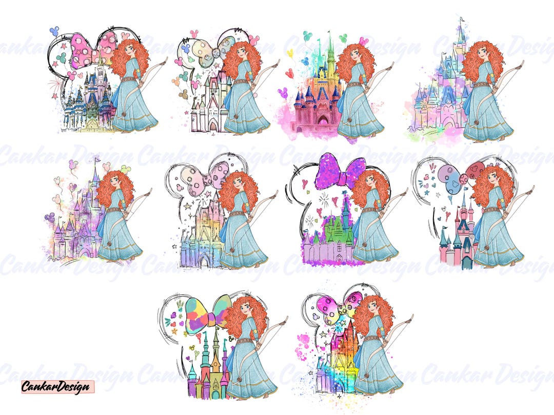 Watercolor Princess Merida Png Bundle, Watercolor Castle Png, Merida ...