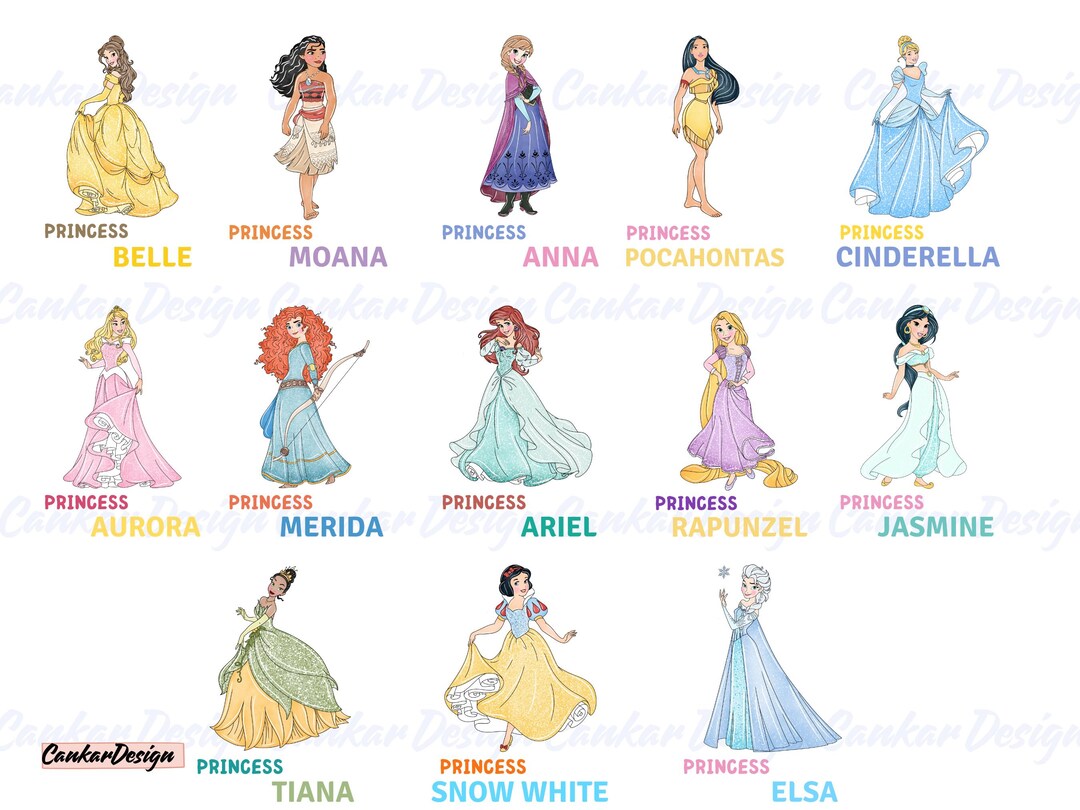 Watercolor All Princess Png Bundle, All Princess Clipart, Princess ...
