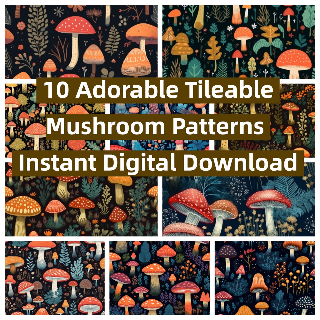10 Seamless Printable Mushroom Patterns - Etsy